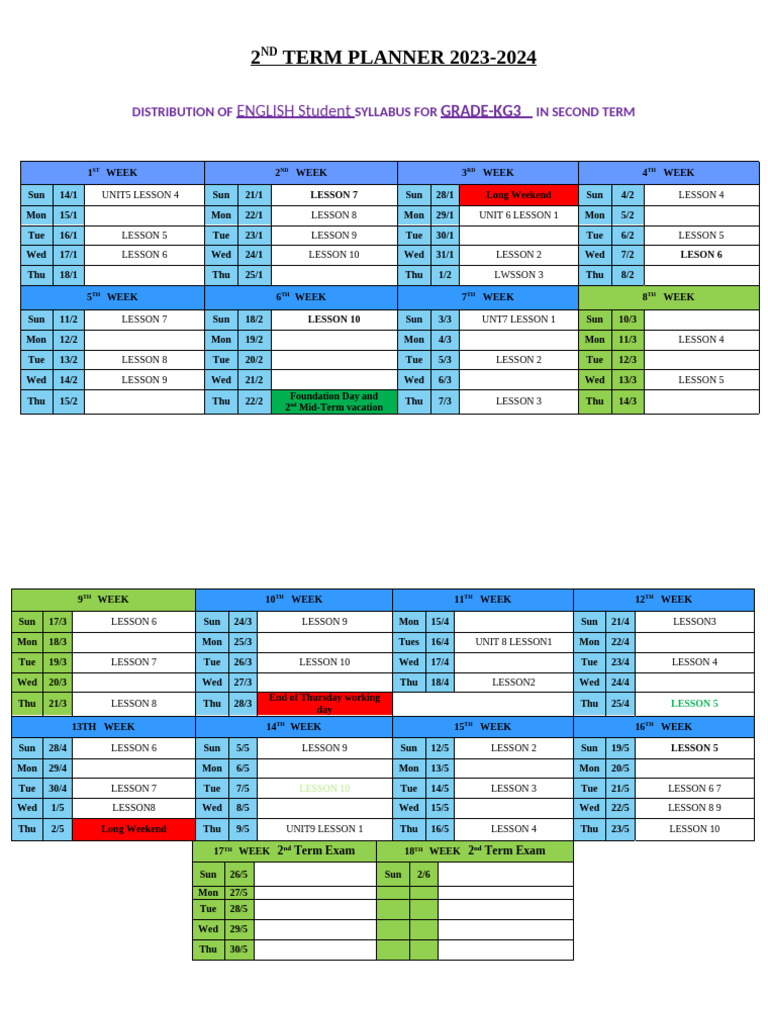 2nd Term Planner (2023-2024) | PDF