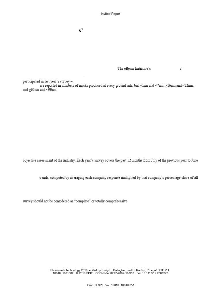 2018 Mask Makers' Survey Conducted by The Ebeam Initiative | PDF