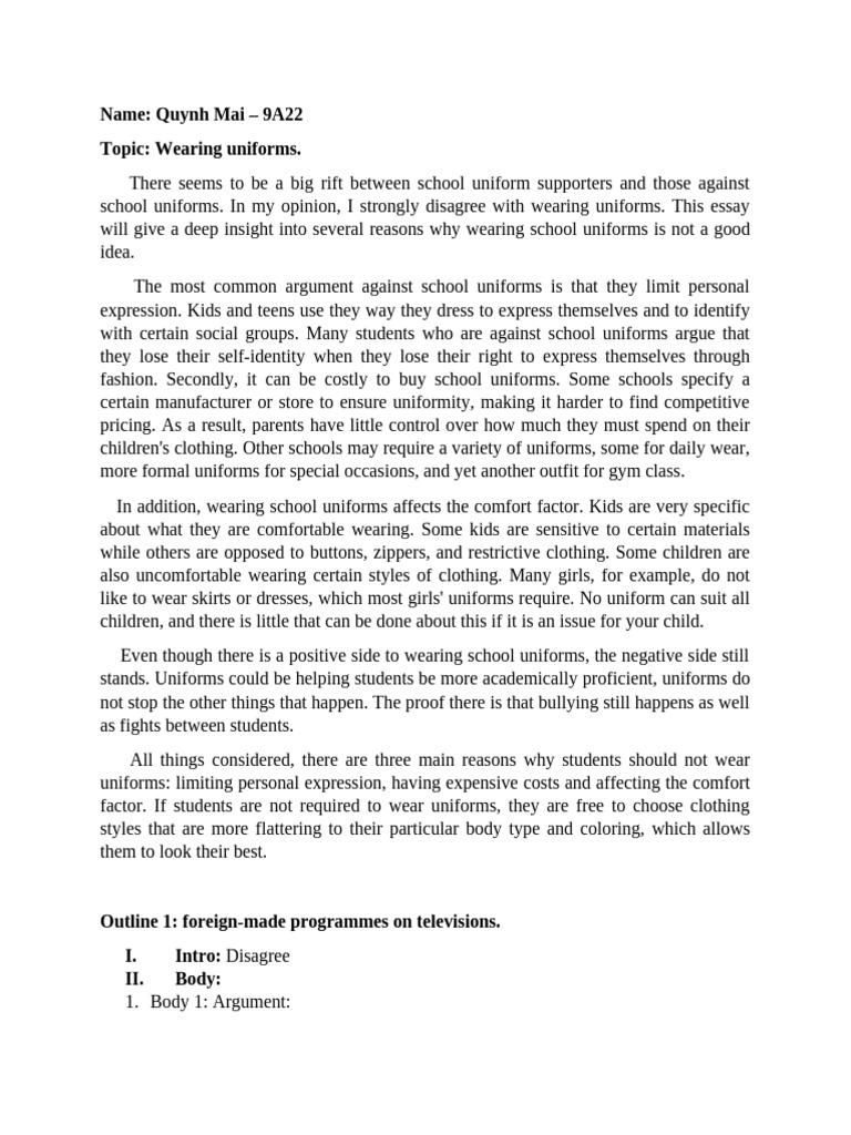 Outline + Wearing School Uniforms | PDF | Clothing | Fashion