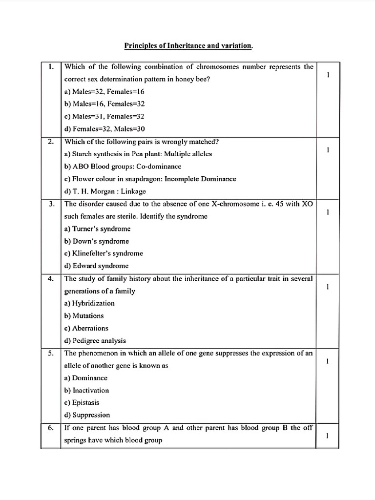 MCQ's Chapter - 4 Genetics Class 12 | PDF