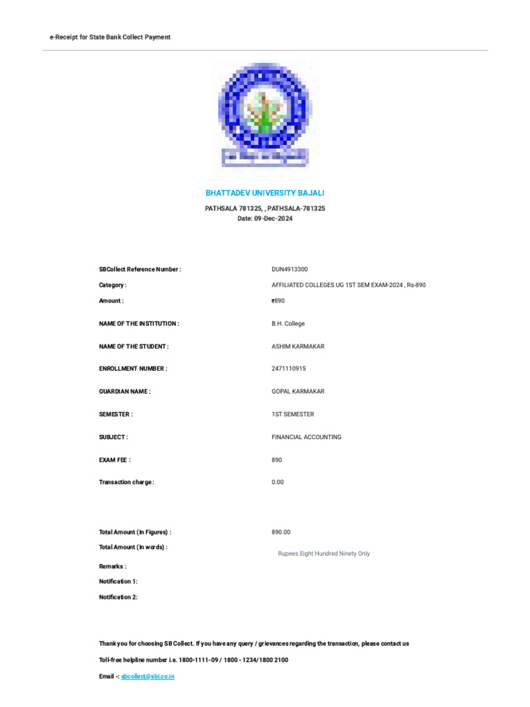 e-Receipt for SB Collect Payment | PDF