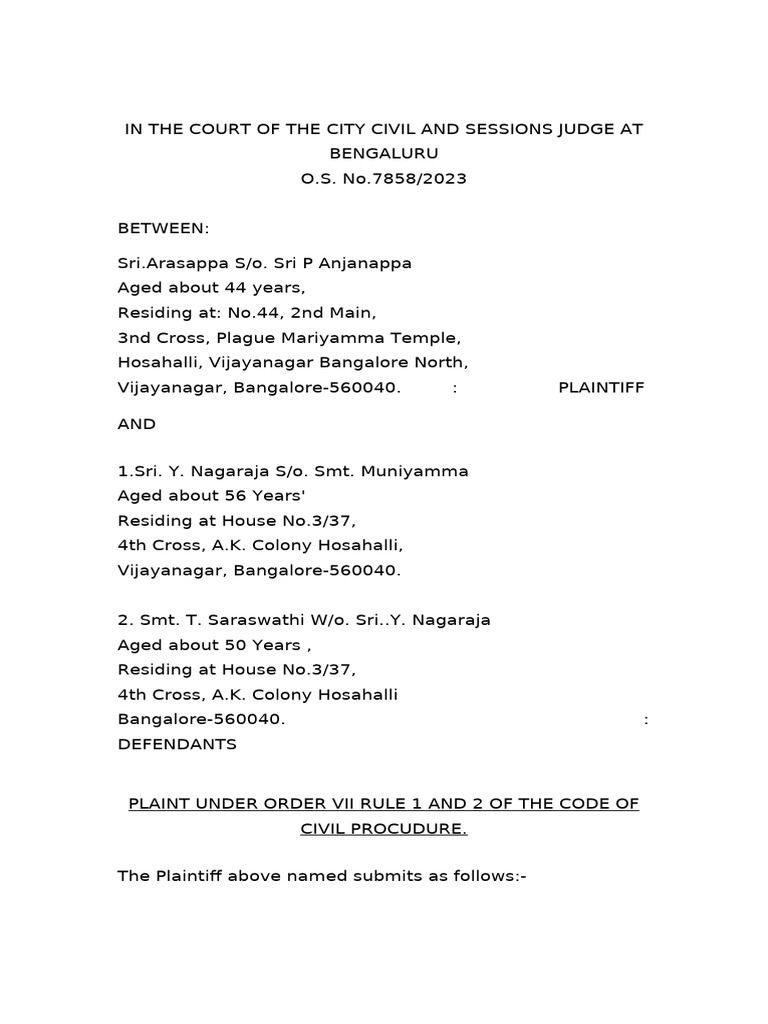 Nagaraja.Y.written Statement | PDF | Lawsuit | Vexatious Litigation