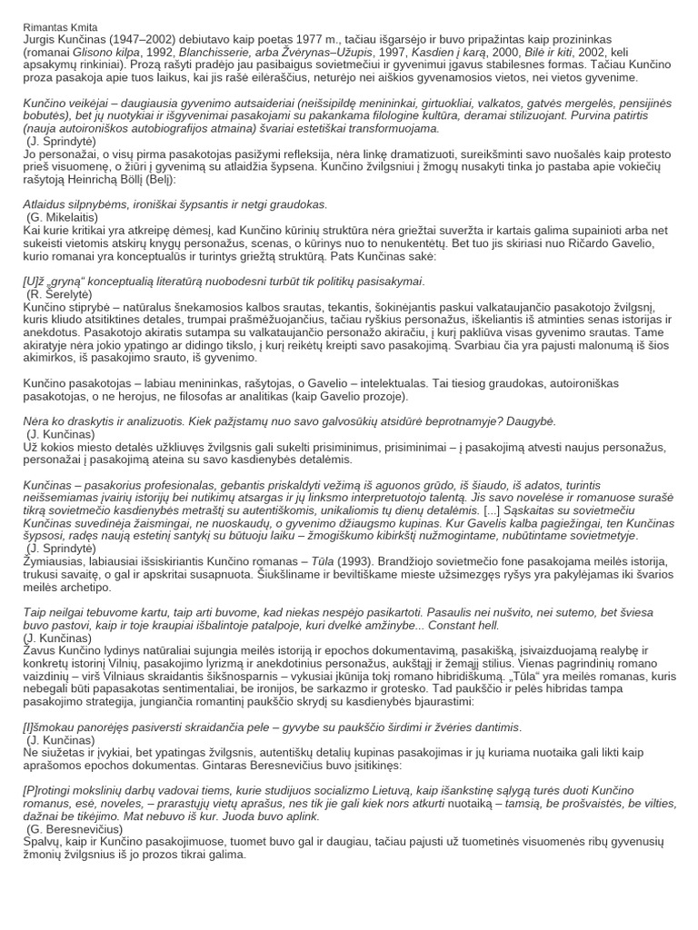 Rimantas Kmita Apie Kunčino ,,tūla" | PDF