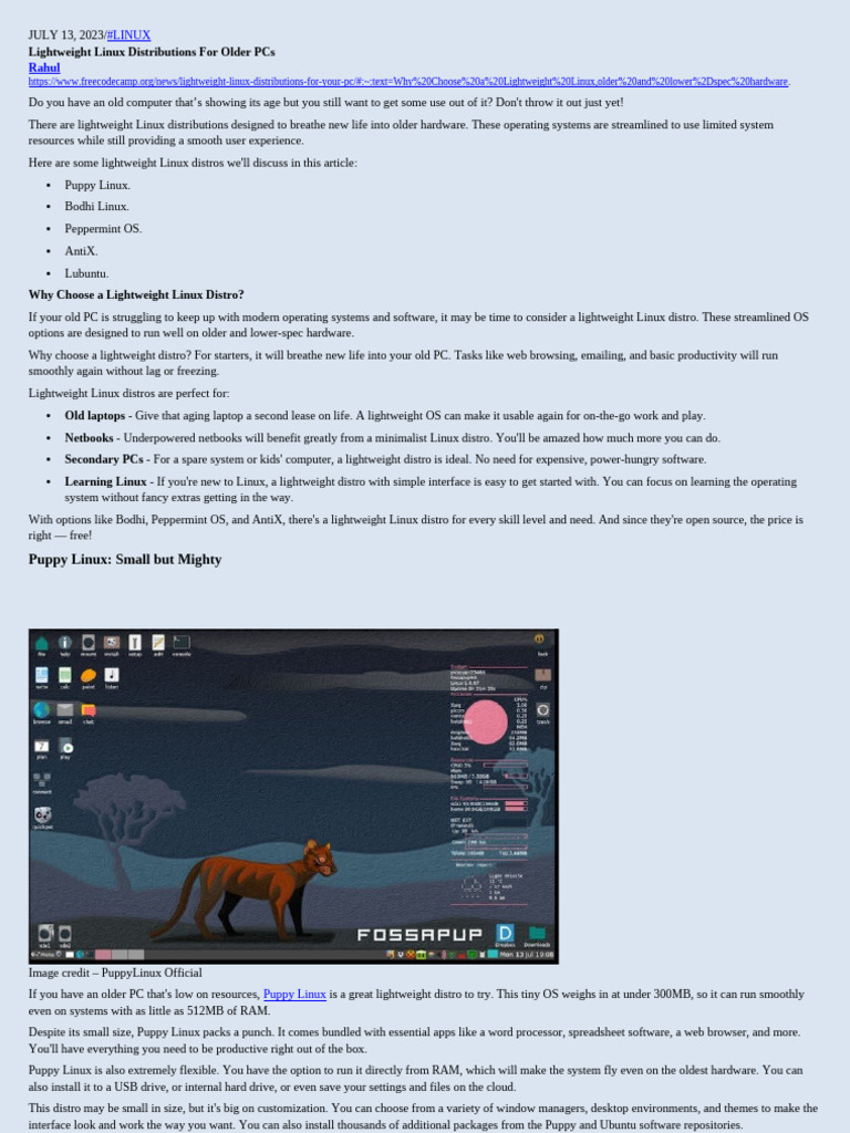 Lightweight Linux Distros | PDF | Linux Distribution | Desktop Environment