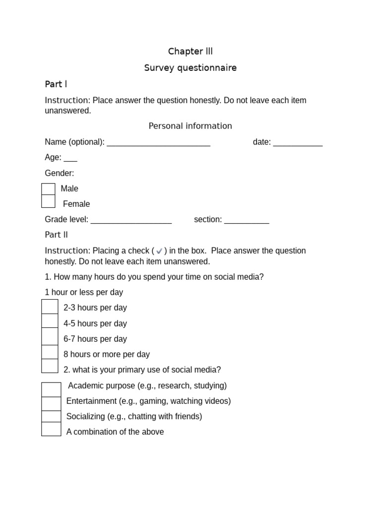 Survey Questionnaire Just 2 | PDF | Procrastination | Professional Skills
