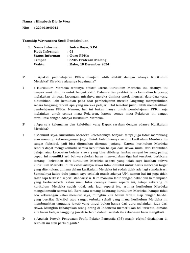 Wawancara - Telaah Kurikulum Echa | PDF