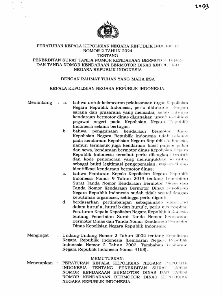 Perkap Kapolri No 2 THN 2024 TTG Pene - 240429 - 084907 STNK Khusus Polri-5-34 | PDF