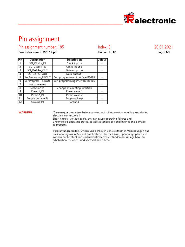 Absolute Encoder TR Pinout 185E | PDF