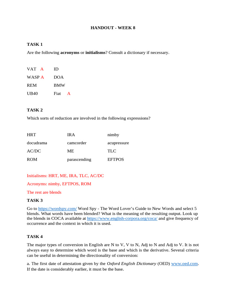 KEY Handout - Week 8 | PDF | Acronym | Grammar