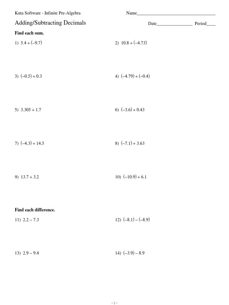 Adding and Subtracting Decimals | PDF | Arithmetic | Mathematics