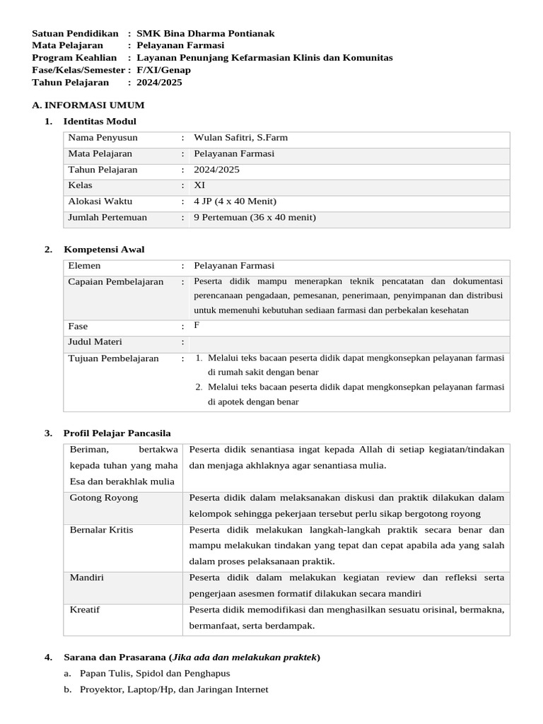 Modul P4 - Pelayanan Farmasi Di Rumah Sakit Dan Apotek | PDF
