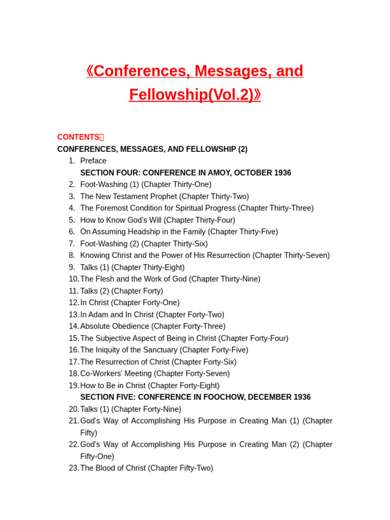 Conferences, Messages, and Fellowship (Vol.2) (Watchman Nee) | PDF ...