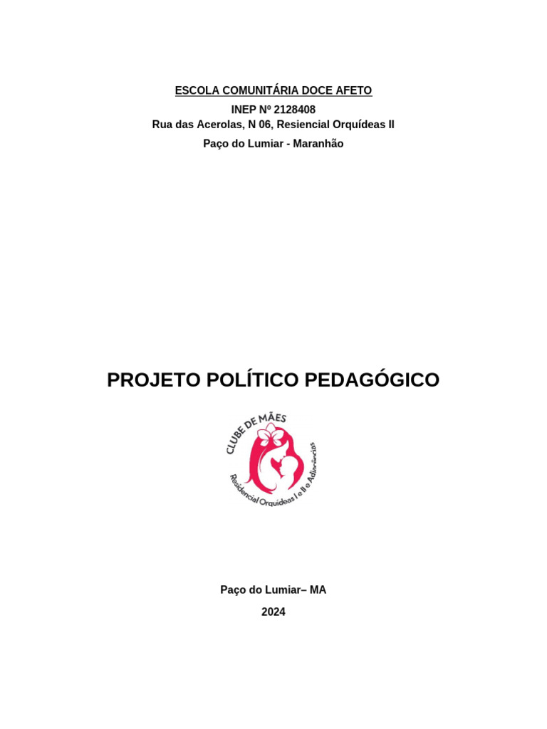 PPP - Modelo | PDF | Pré-escola | Pedagogia
