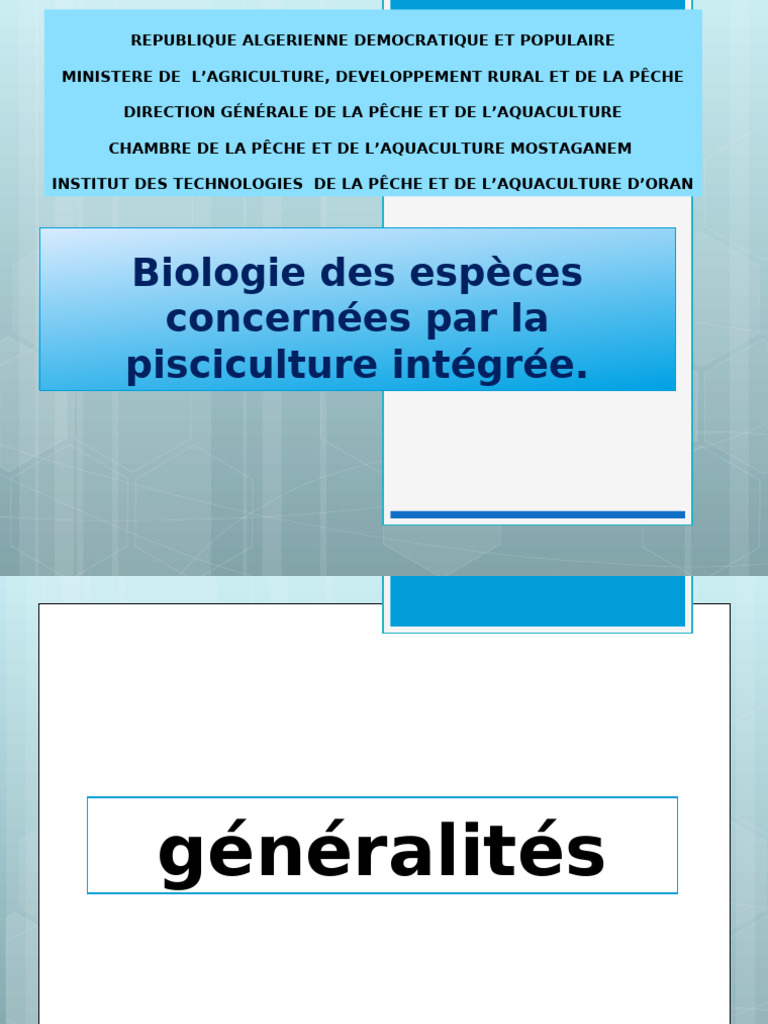 Biologie Des Espèces Concerné Par Intégration - Copie | PDF | Poisson | Aquaculture