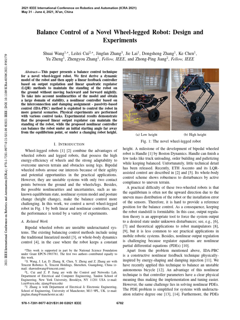Balancecontrolofanovelwheel Leggedrobotdesignandexperiments Pdf Partial 