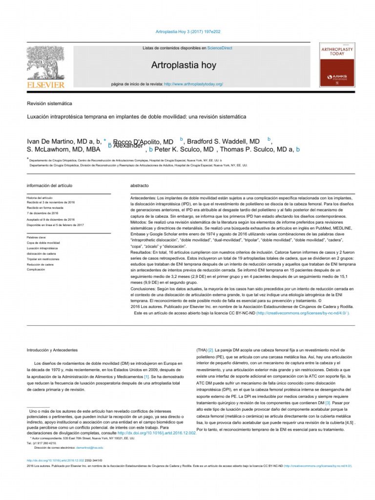 Early Intraprosthetic Dislocation in Dual Mobility Implants | PDF ...