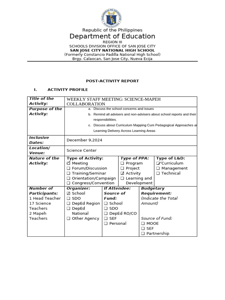 PAR December 9,2024 | PDF | Learning | Behavior Modification