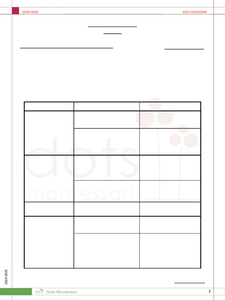 July Calendar (M0 and M1) | PDF