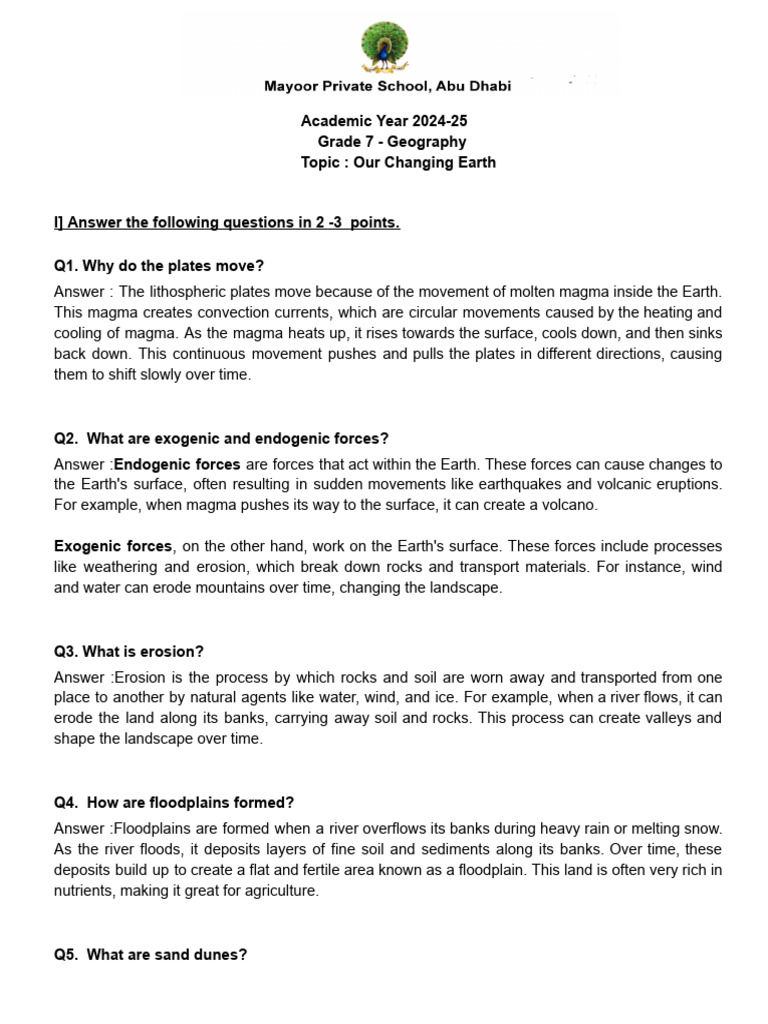 Grade 7 - Our Changing Earth - Notebook Work -2024-25 | PDF ...