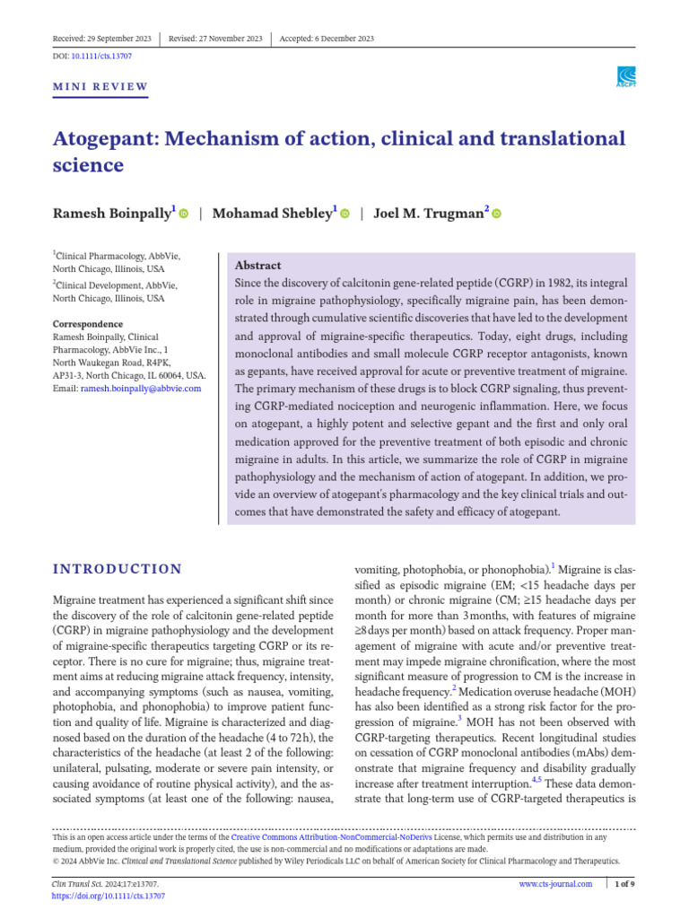 Atogepant - Mechanism of Action, Clinical and Translational Science ...
