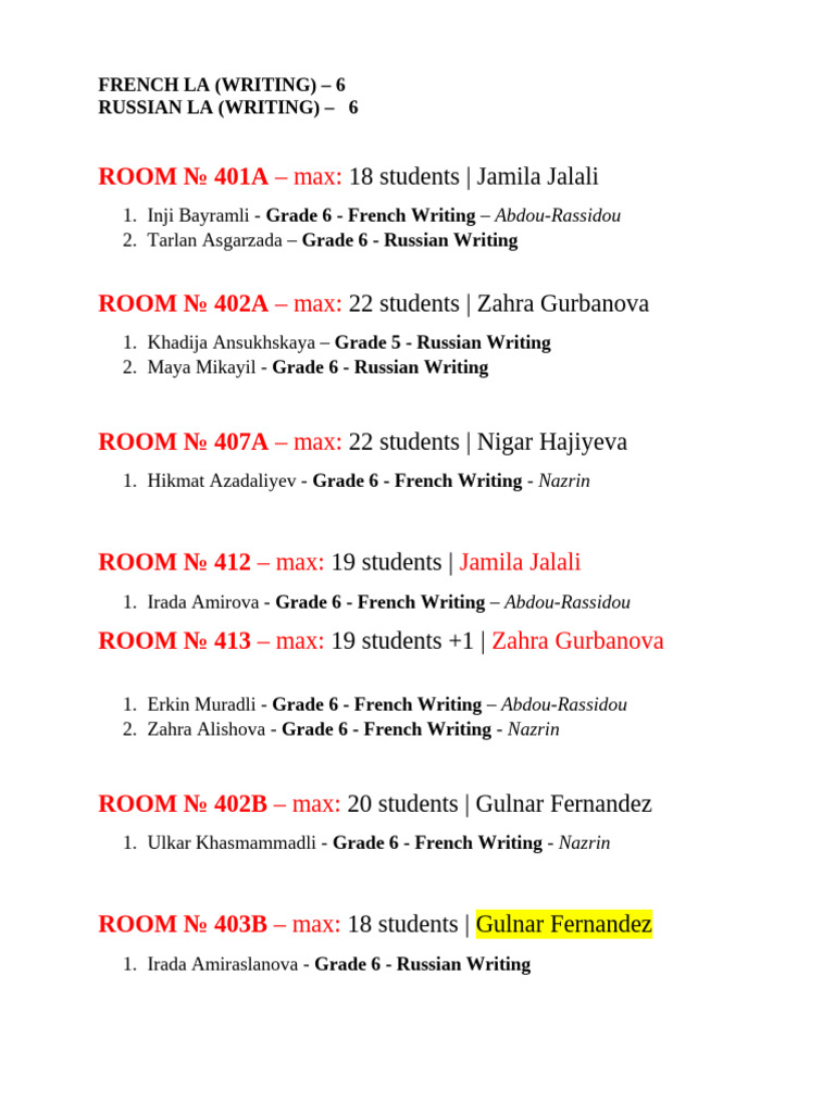 Second Language Rooms | PDF