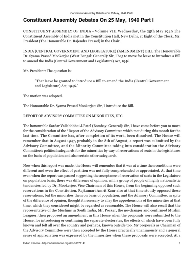 Constituent Assembly Debates On 25 May 1949 Part I | PDF | Dalit ...