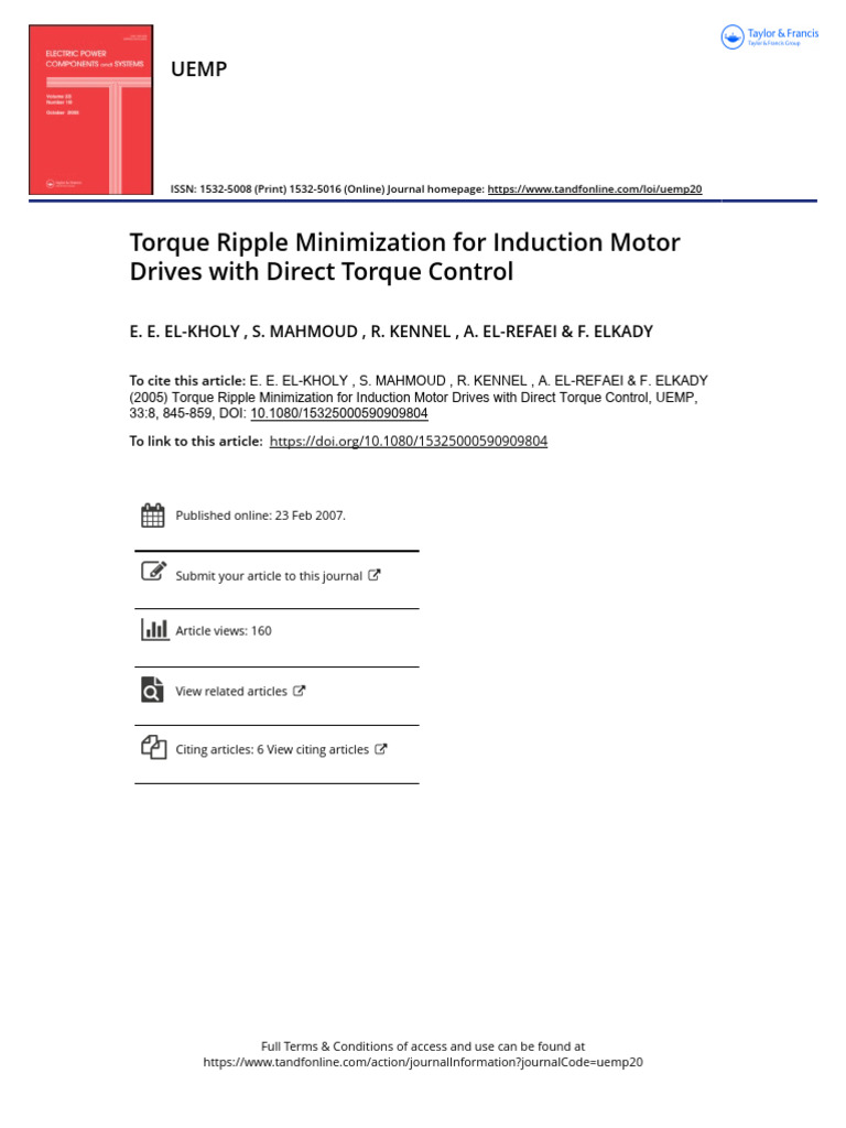 Torque Ripple Minimization For Induction Motor Drives With Direct