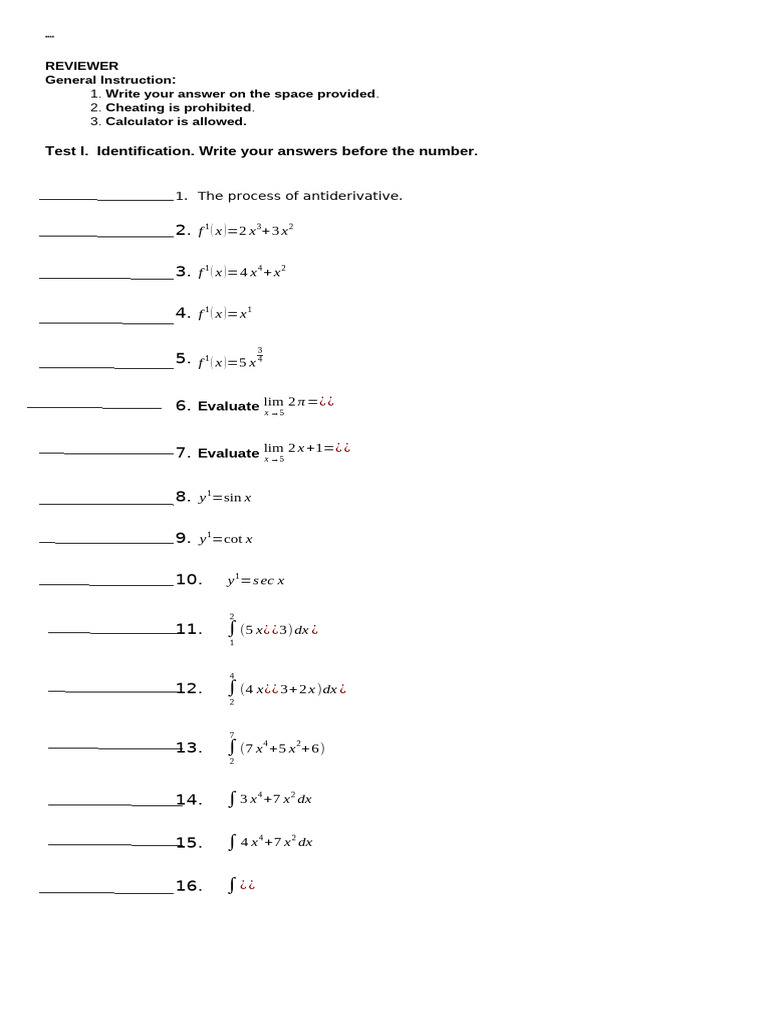 BAsic Calculus Exit REVIEWER | PDF