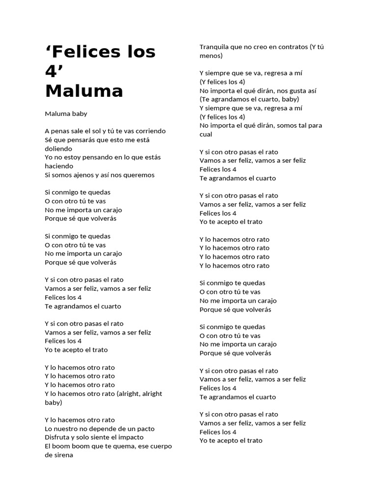 Maluma - Felices Los 4 | PDF | Musica en español | Musica Popular