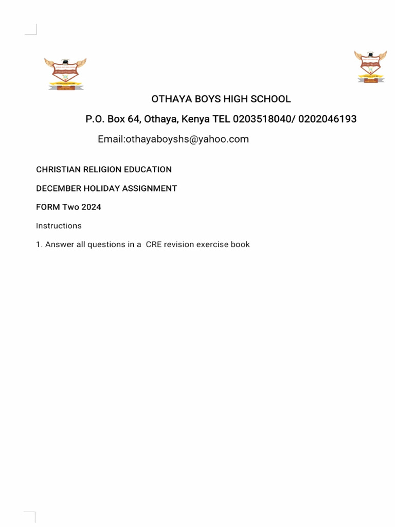 Cre-Form 2 Holiday Assignment | PDF | Jesus | Ministry Of Jesus