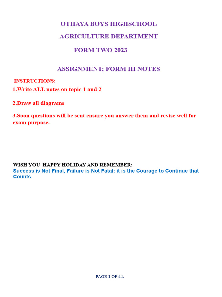 Agriculture-Form 2 Holiday Assignment | PDF | Beehive | Honey Bee