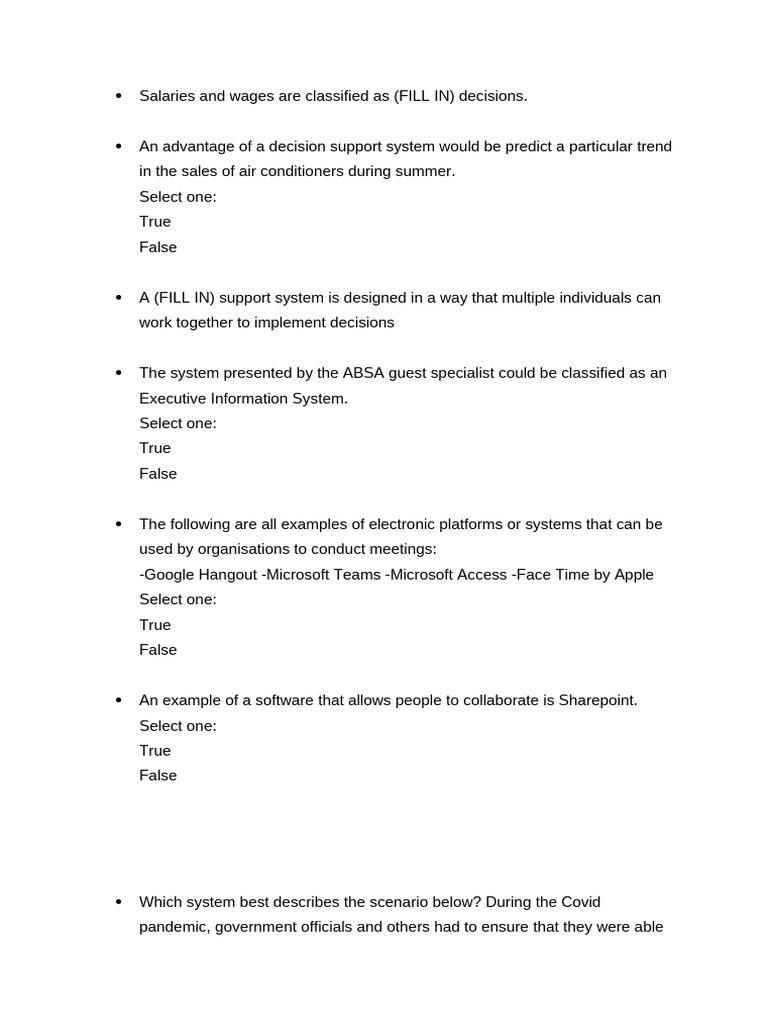BIS 3B Quiz - Management Supp. Systems | PDF | System | Information