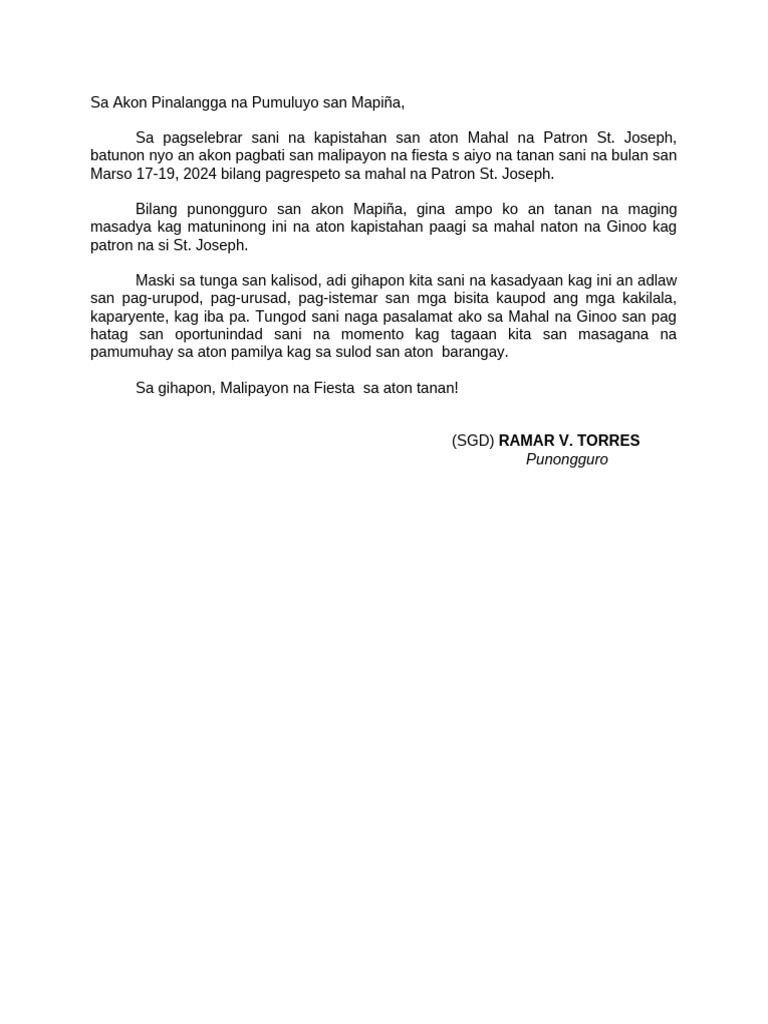 fiesta message sir | PDF