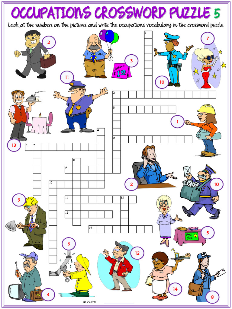 Occupations Vocabulary Esl Crossword Puzzle Worksheets For Kids-9 | PDF