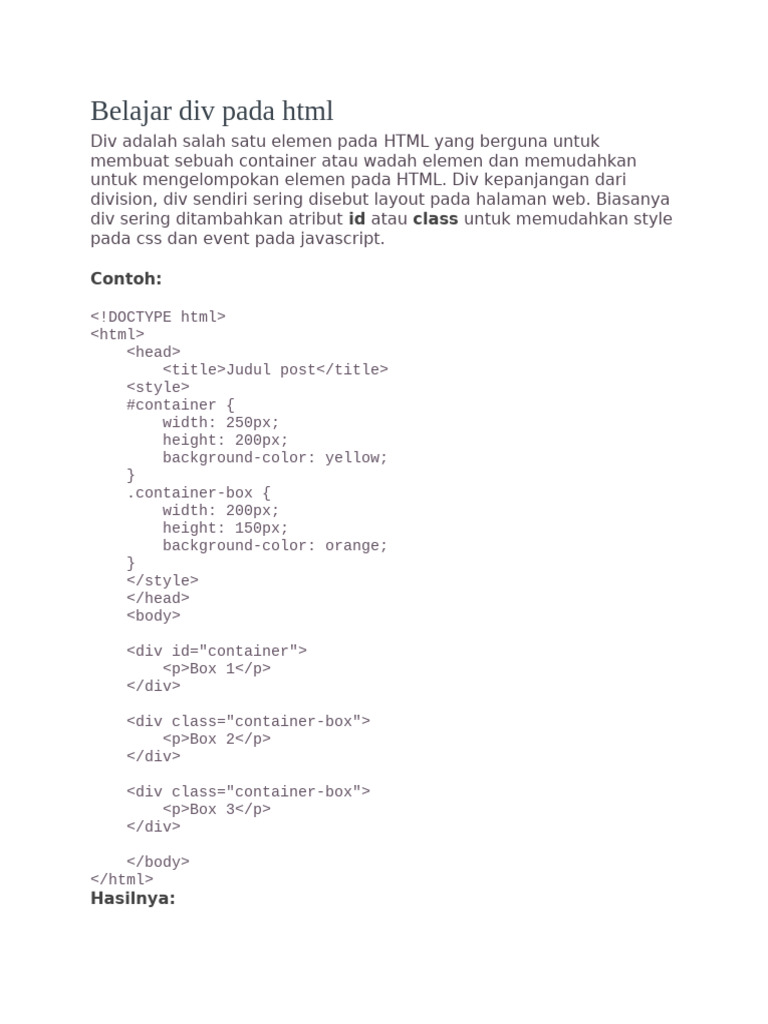 Belajar Div Pada HTML | PDF