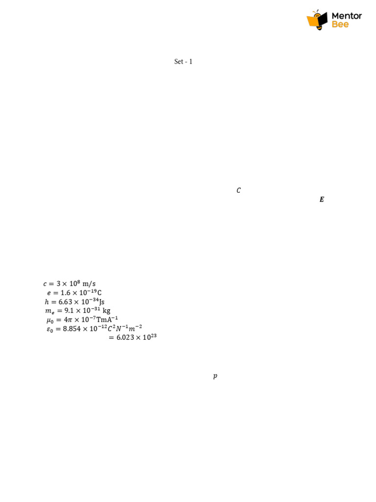 12th Physics SQP SET 1 | PDF | Electromagnetism | Physical Quantities