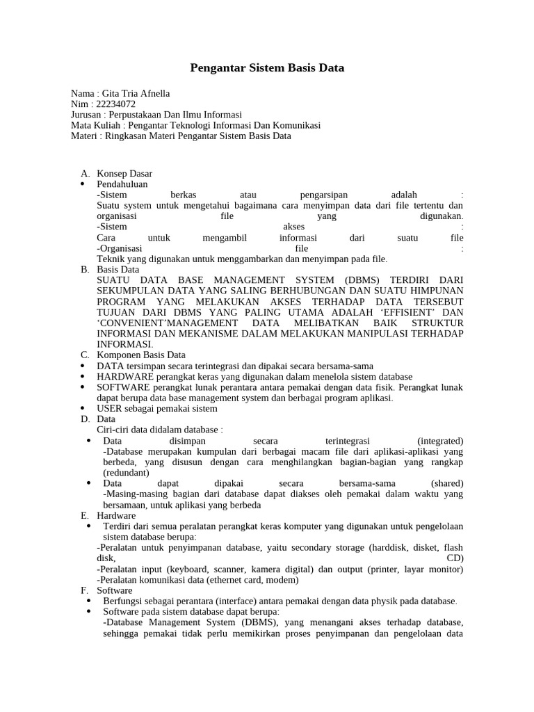 Pengantar Sistem Basis Data | PDF
