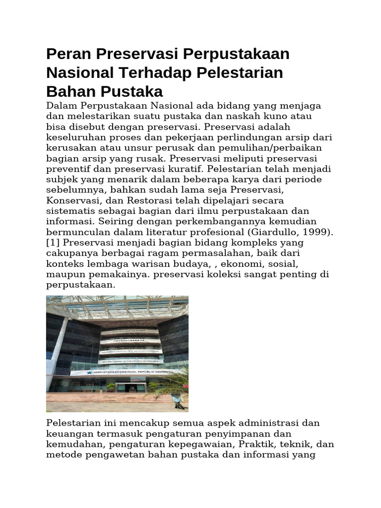 Peran Preservasi Perpustakaan Nasional Terhadap Pelestarian Bahan ...