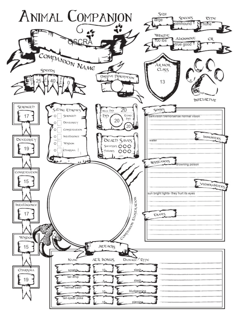 2190849-Animal Companion Sheet Letter Fillable | PDF | Dungeons ...
