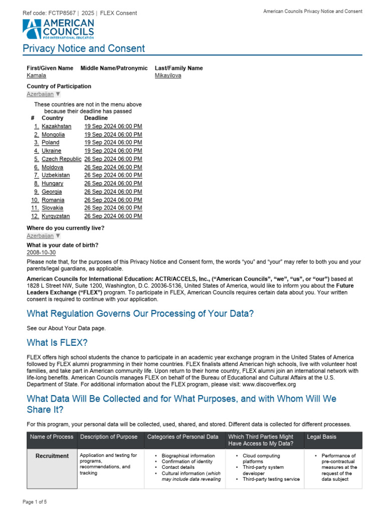 FLEX Program Privacy Notice and Consent | PDF | European Economic Area