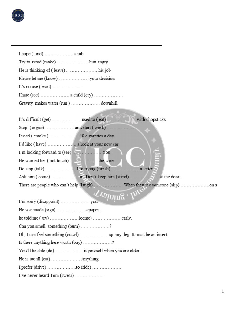 Gerunds and Infinitives Practice Exercises | PDF