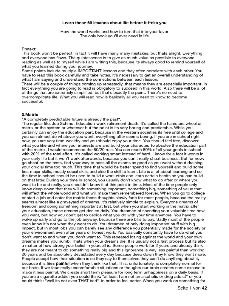 Learn These 69 Lessons Before Life Fcks You | PDF | Poverty | Poverty ...