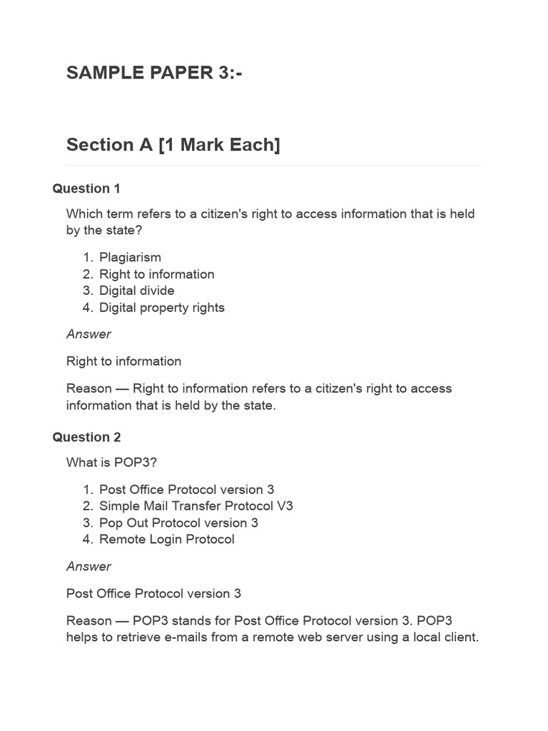 Sample Paper 3_- Csc | PDF | World Wide Web | Internet & Web