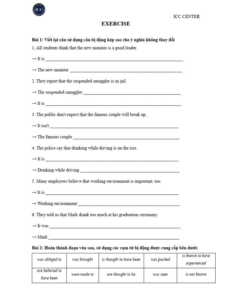 Week 4 - Exercise - Double Passive Voice | PDF