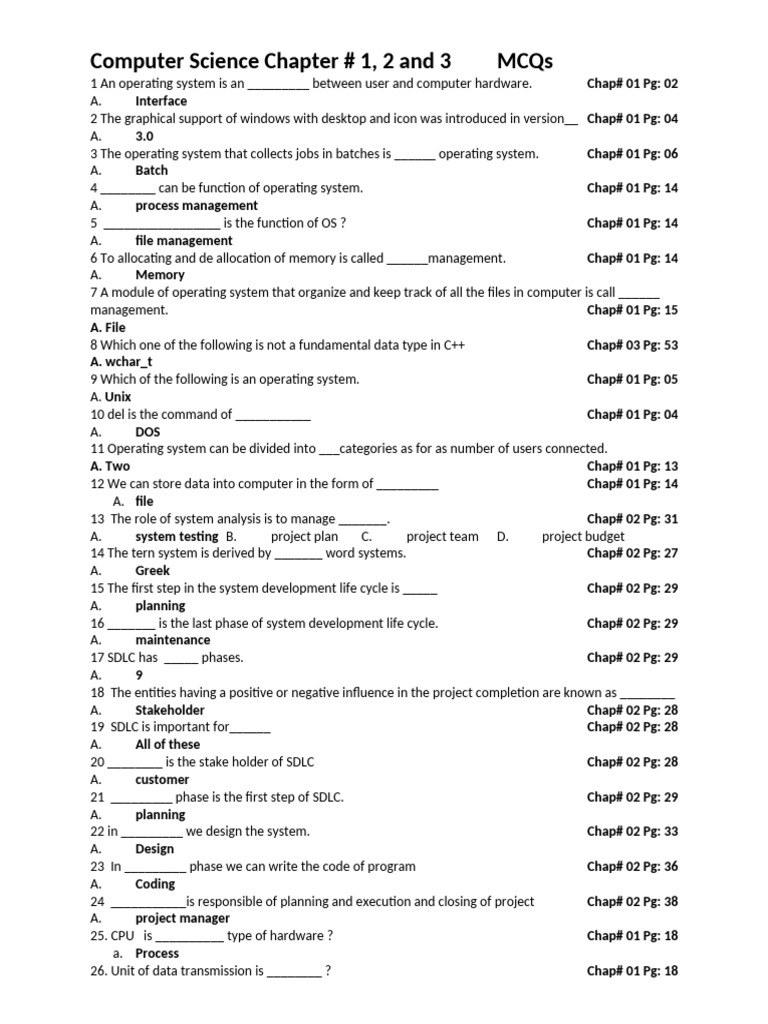 Computer Science MCQs 50 | PDF | Operating System | Computing