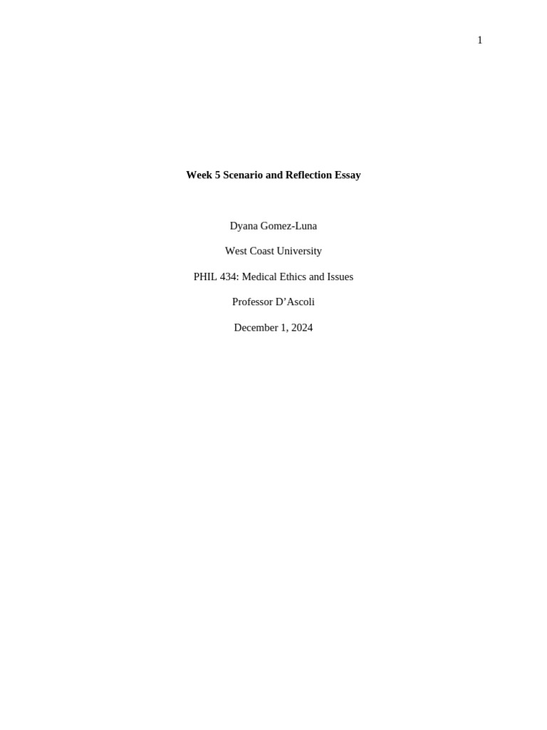 W5 Scenario and Reflection Essay | PDF | Autonomy | Justice