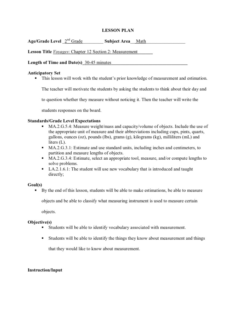 Lesson Plan For 2nd Grade