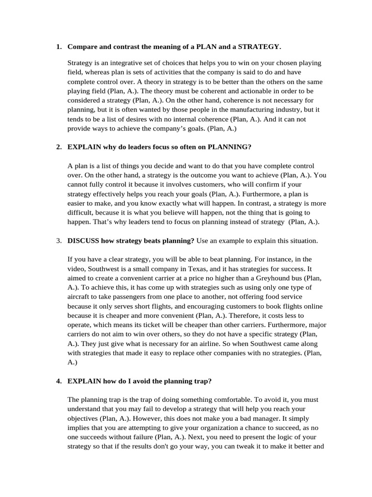 Distinguishing Plan from Strategy | PDF | Thought | Goal