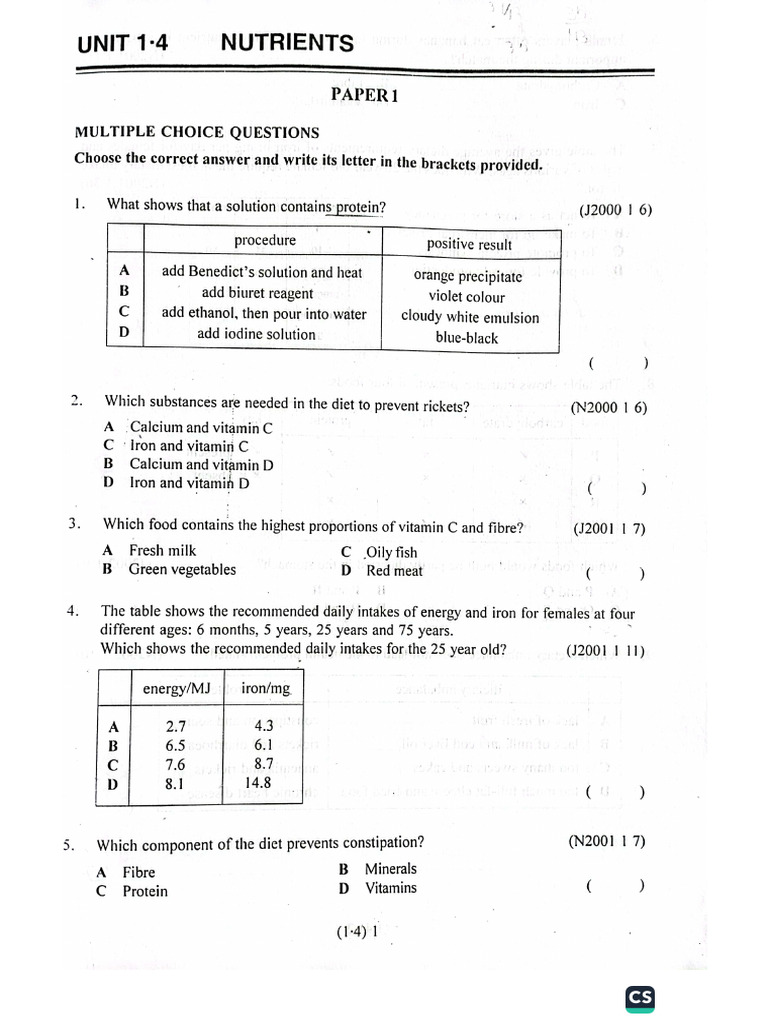 Nutrients Worksheet | PDF