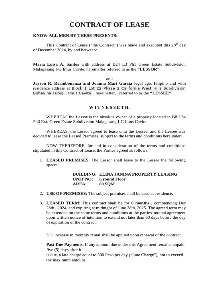 Lease Agreement for Residential Property | PDF | Lease | Renting